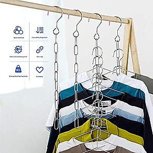 10 Pack Closet Organizer Clothes Hangers Space Saving for Dorm Room Closet Organizers and Storage, Metal Hanger Organizers Bulk Magic Hanger Chains for College Essentials Girls Bedroom Organization