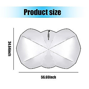 NGHEY 1 PC Car Windshield Sun Shade Umbrella, 34.64" x 56.69" Opening Design Foldable Umbrella, Dashboard Protective Sun Shield Shade Keep Your Vehicle Cool for Car SUV Truck (Silver)