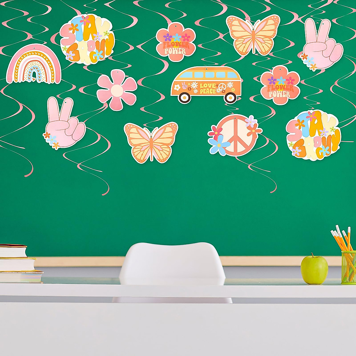 AnyDesign 36Pcs Two Groovy Party Hanging Swirls Decoration Kit Retro Hippie Boho Flower Butterfly Hanging Streamers Ceiling Spiral with Cutout Cardboard Ornaments for Home Classroom Birthday Supplies