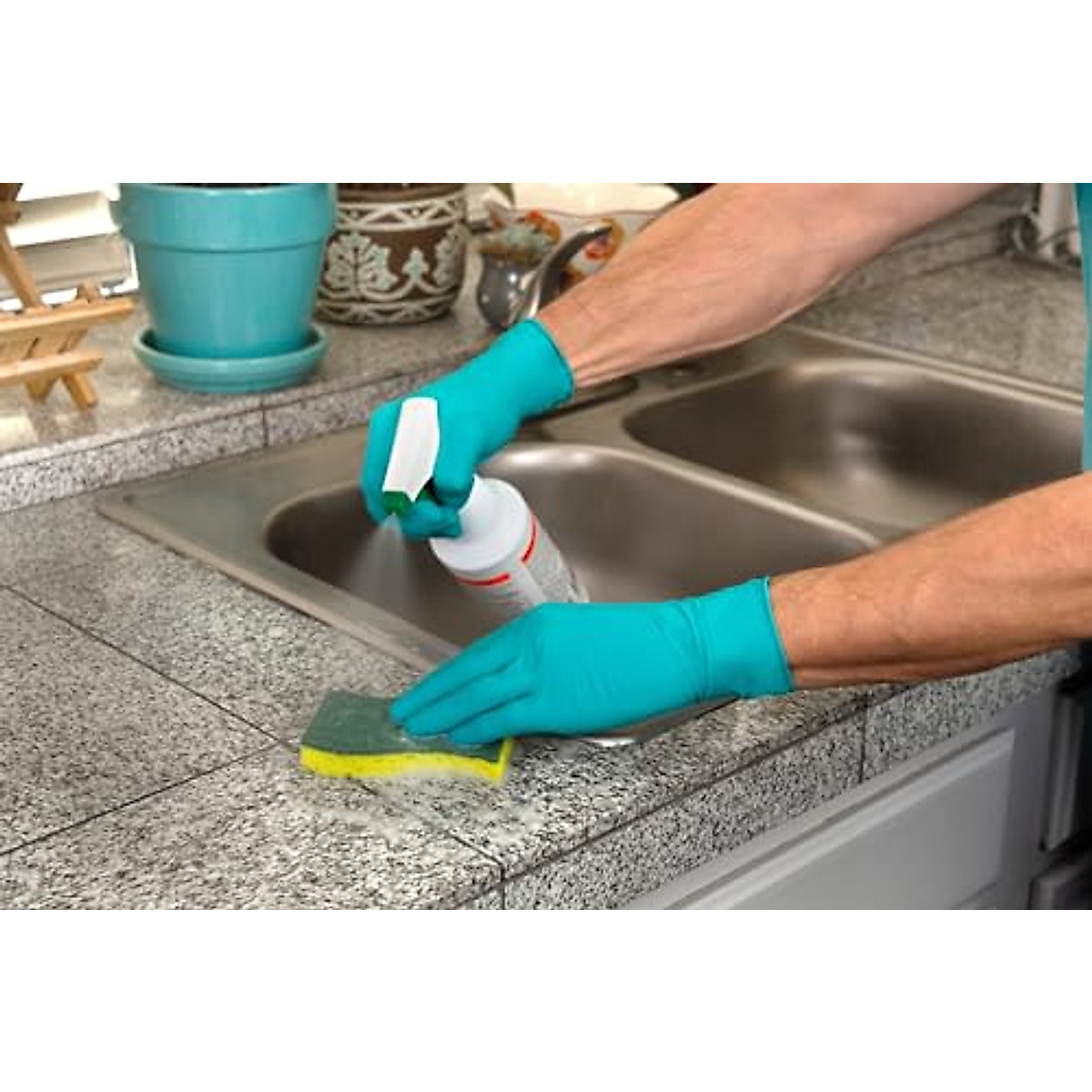 Ansell TouchNTuff 92-600 Nitrile Lightweight Glove with Beaded Cuff, Chemical/Splash Resistance, Powder Free, 4.7mil Thickness, 240mm Length, Size 8, Green (Box of 100)