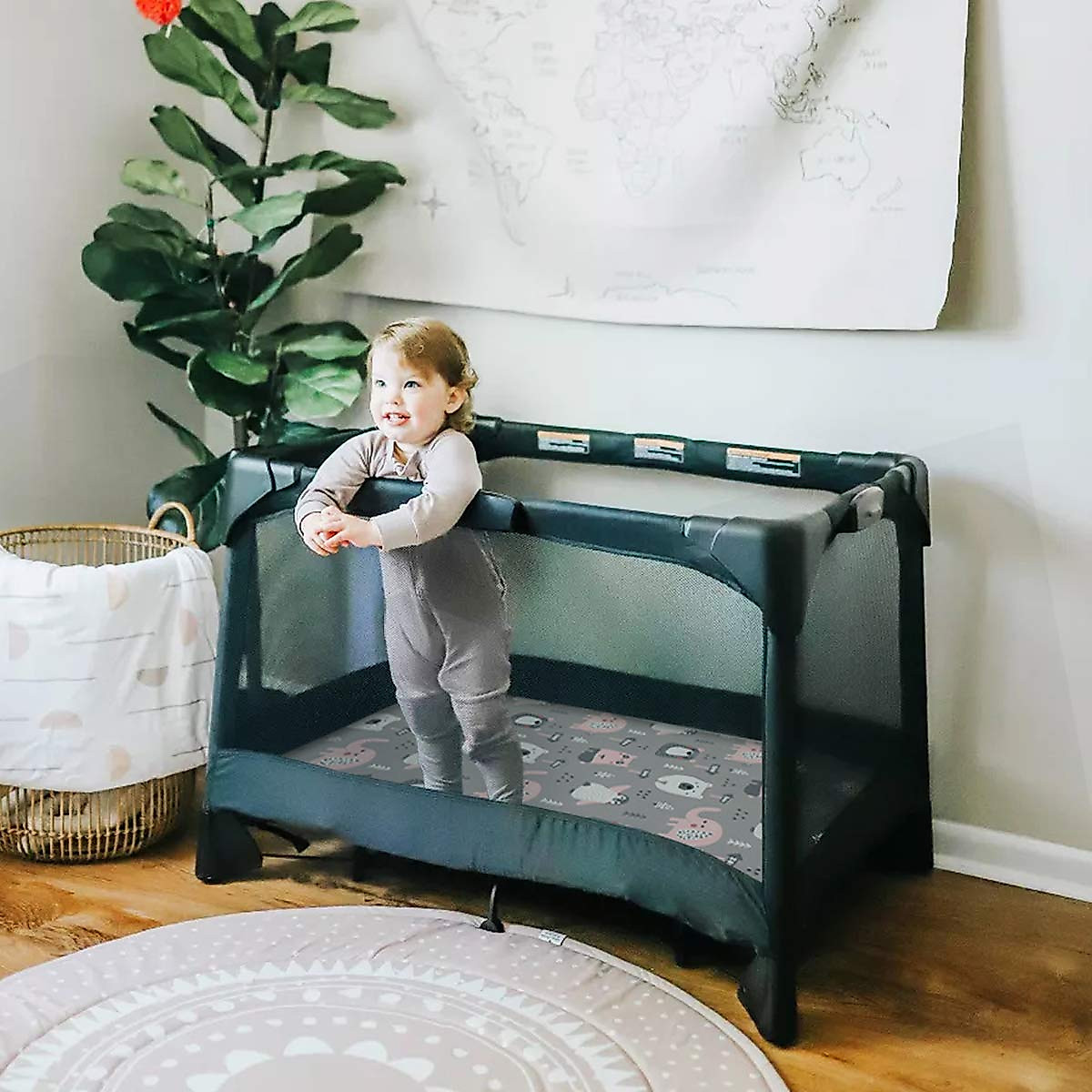 Pack n Play Sheets, BROLEX 2 Pack Mini Crib Sheets,Stretchy Portable Fitted Playard Sheet Set, Convertible Playard Mattress Cover,Ultra Soft Breathable Material,Jungle Animals