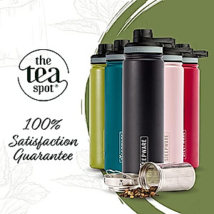 The Tea Spot Steepware Tea Tumbler and Thermos, 22oz, Tea Bottle with tea infuser for loose leaf tea or iced coffee, Sleek Double Wall Tumbler & Insulated Travel Bottle - Black