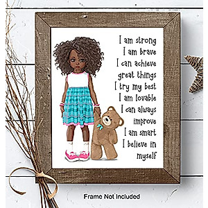African American Girl Positive Affirmations - Black Wall Art - African American Wall Art - Little Girls Bedroom - Inspirational Sayings for Wall Decor - Positive Quotes Wall Decor - Toddler Girls Room