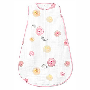 Amazing Baby Muslin Sleeping Sack, Watercolor Roses, Pink, Large, Wearable Blanket with 2-way Zipper (12-18 Months, fits up to 35 inches)