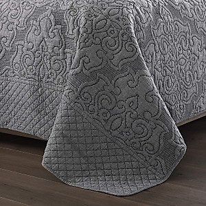 Travan 3-Piece King Quilt Set Quilted Bedspread Oversized Microfiber Lightweight Bedspread Coverlet Set with Shams Bedding Set for All Season, Grey, King