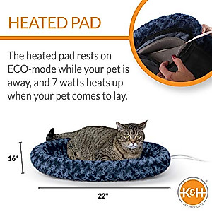 K&H Pet Products Thermo-Kitty Fashion Splash Heated Pet Bed Large Blue 16"x 22" 7W