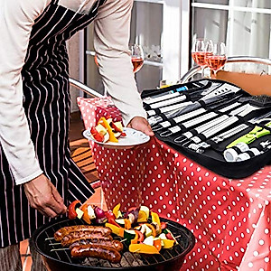 Leonyo 27PCS BBQ Grill Accessories in Case, Heavy Duty Stainless Steel Barbecue Grilling Tools Set for Kitchen Outdoor Cooking Camping Smoking, Dishwasher Safe, Portable Bag, Gift for Men Women