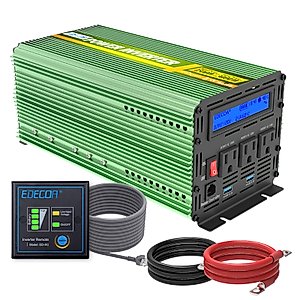 EDECOA 1500W Pure Sine Wave Power Inverter DC 12V to 120V 110V AC Converter with Remote Controller (1500 Watts 12V)