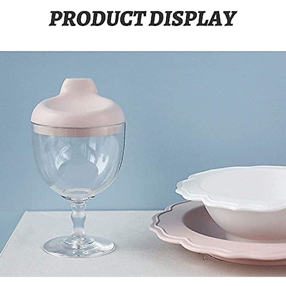 Plastic Goblet Cup, Baby Sippy Cup Wine Glass, Beverage Mug Milk Bottle with Lid for Kids on Birthday Party or Celebration