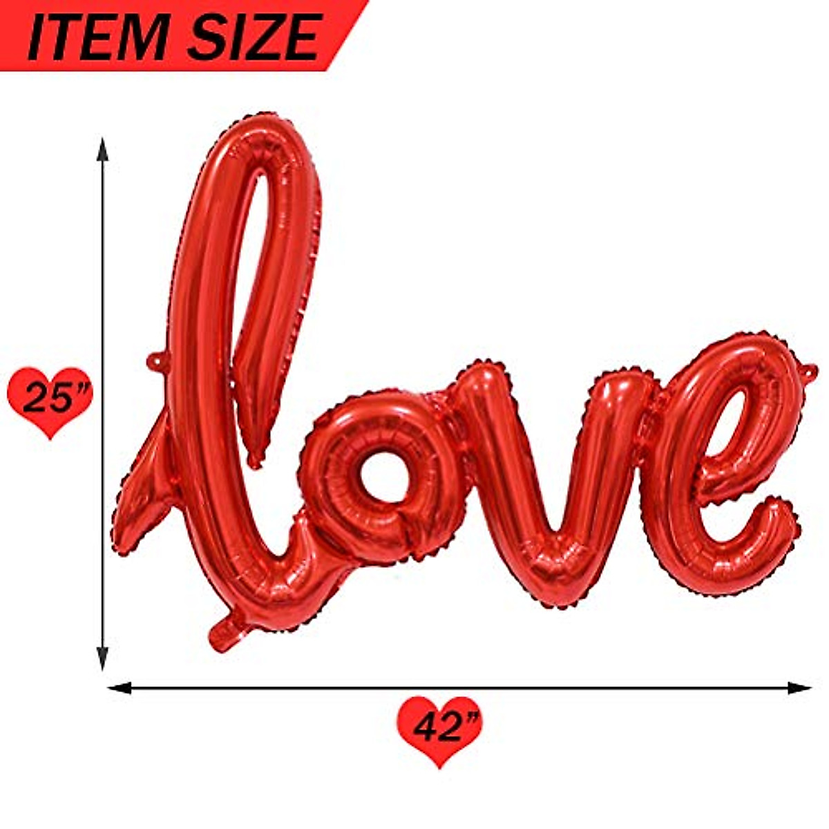 Large Red LOVE Foil Balloons Banner,42 Inch Mylar Foil Letters Balloons Reusable Ecofriendly Material for Wedding Bridal Shower Anniversary Engagement Party Decorations Supplies