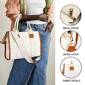 MEEJUNE Canvas Tote Bag for Women Top Handle Handbag Crossbody Tote Bag for Women Canvas Tote Bag with Zipper Trendy Shoulder Bag Everything Tote Bag with Adjustable Strap-Beige