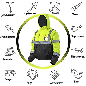 Reflective Hi Vis Winter Jacket, Safety Yellow Jackets for Men, High Visibility Work Construction Jackets