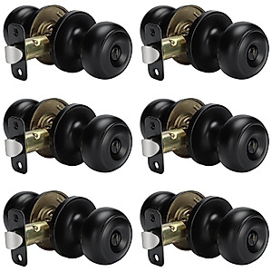 goldenwarm Black Door Knobs Interior, Matte Black Keyless Privacy Door Knob, Black Bedroom Door Knobs, Black Door Knobs Interior Bulk, Indoor Bathroom Door Knob(6 Pack, Matte Black)