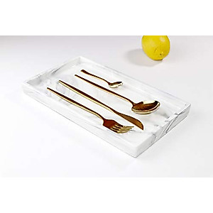 Bathroom Tray,Goporcelain Marble Tray for Bathroom Counter Decor Ceramic Perfume Organizer Vanity Tray for Dresser Jewelry Dish Key Plate Rectangle Marble Sink Trays Countertop Organizer White,Medium