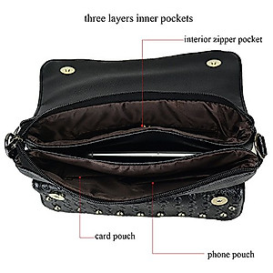 Sibalasi Women Gothic Purse Skull Crossbody bag Rivet Practical Black Shoulder Handbag Halloween purses (A)