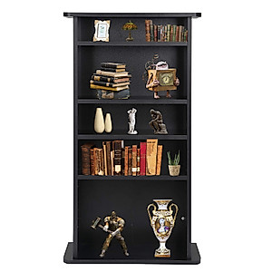 Nova Microdermabrasion Adjustable Media Storage Tower（DVD,CD,Games）, 5-Tier Wooden Media Storage Organizer Cabinet, Bookshelf Display Bookcase for CDs, Books, Video Games, Arts