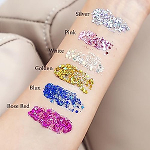 TEOYALL Long Lasting Body Glitter Holographic Sparkling Cosmetic Grade Chunky Glitter for Face Hair (White)