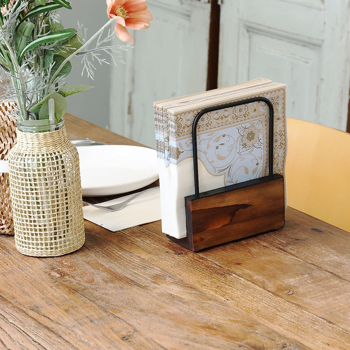 LEVIMETREE Farmhouse Napkin Holder for Kitchen Table, Wooden Napkin Holder Tissue Dispenser, Rustic Kitchen Napkin Dispenser-Dining Table Napkin Holder for Kitchen, Paper Napkins Holder Kitchen Décor