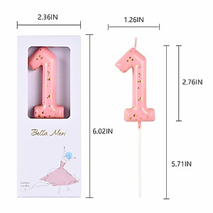 Bella Meri 2.76 Inch Classical Pink Gold 1 Number Birthday Candles, Gold Number Candles, Cake Number Candles, Party Celebration