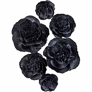 Letjolt Artificial Black Paper Flower Decorations for Wall Backdrop Wedding Birthday Baby Shower Bridal Shower Nursery Decor(Black Set 6)