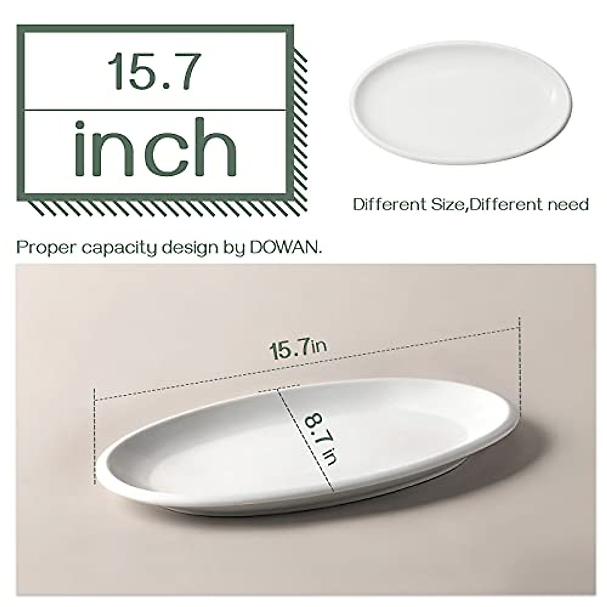 DOWAN 16" Serving Platters, White Serving Platters for Entertaining, Large Oval Porcelain Serving Tray Dinner Platters for Serving Food Appetizers Meat, Serving Dishes for Parties, Set of 2