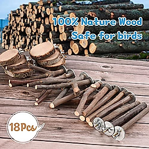 9 PCS Bird Perches Stand Toy, Natural Wood Parrot Perch Stand Bird Cage Branches Platform Accessories for Parakeets Cockatiels Conures Macaws Finches Love Birds