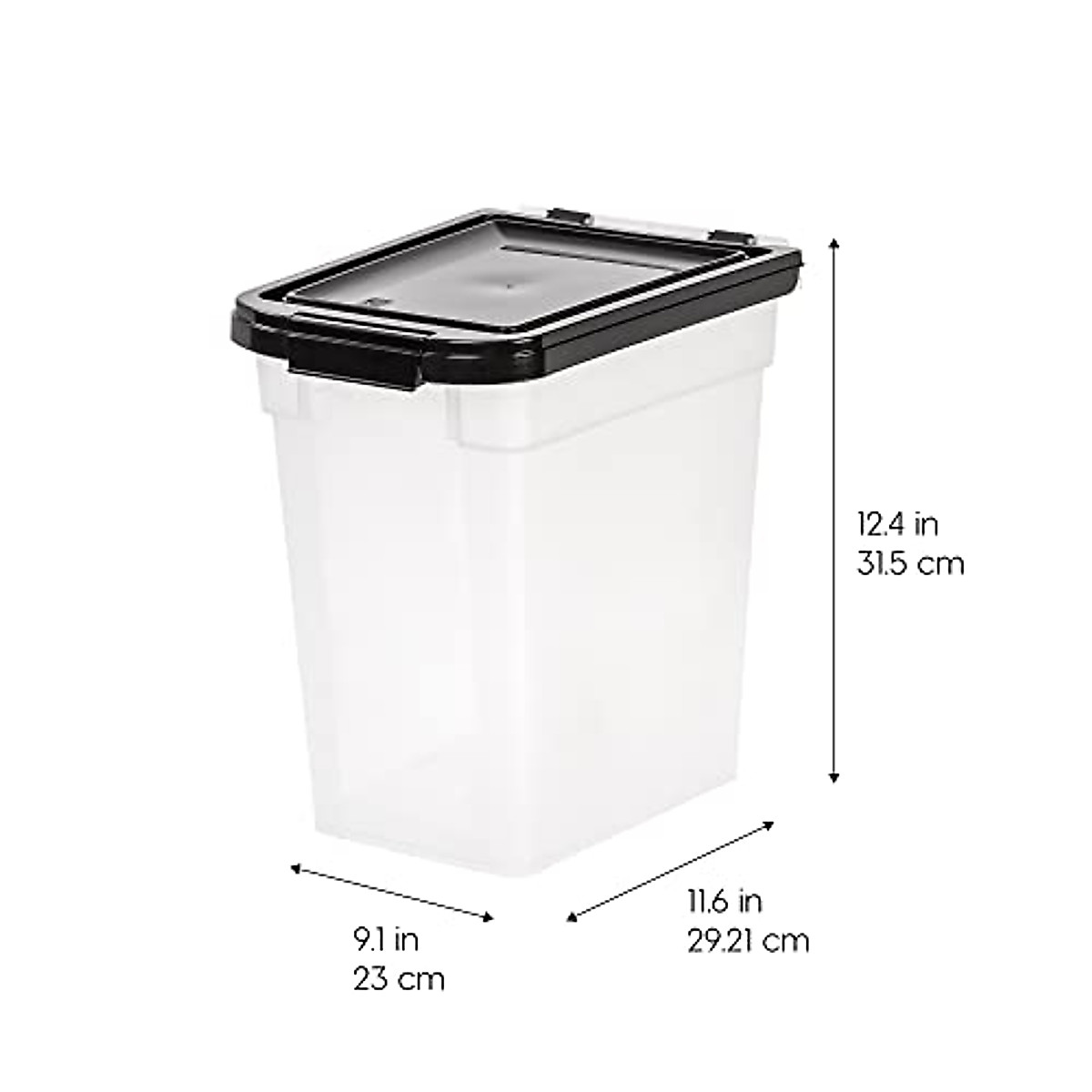 IRIS USA 10 Lbs / 12.75 Qt WeatherPro Airtight Pet Food Storage Container, for Dog Cat Bird and Other Pet Food Storage Bin, Keep Pests Out, Keep Fresh, Translucent Body, BPA Free, Clear/Black