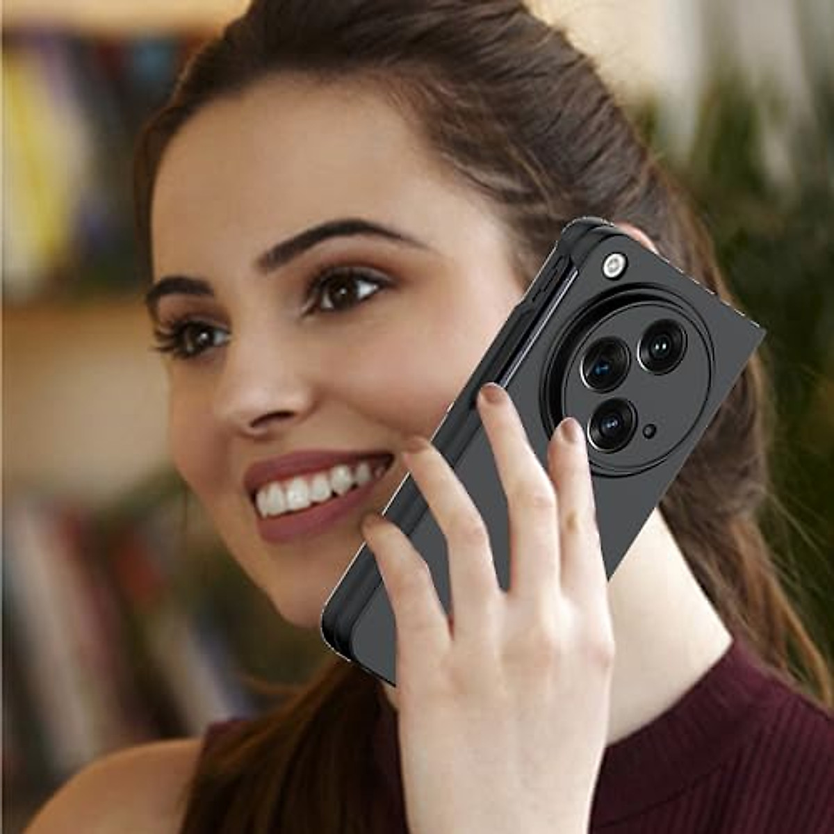 Designed for OnePlus Open Case with Screen Protectors [Hard PC Leather Slim Phone Case] [Shockproof Anti-Slip] Slim Case for OnePlus Open 2023 (Black)