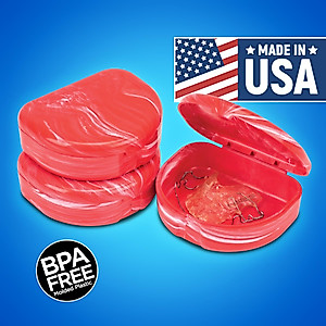 Practicon Marble Retainer Cases, Orthodontic Aligner Case, Mouth Guard Holder (3 Pack) (Red)