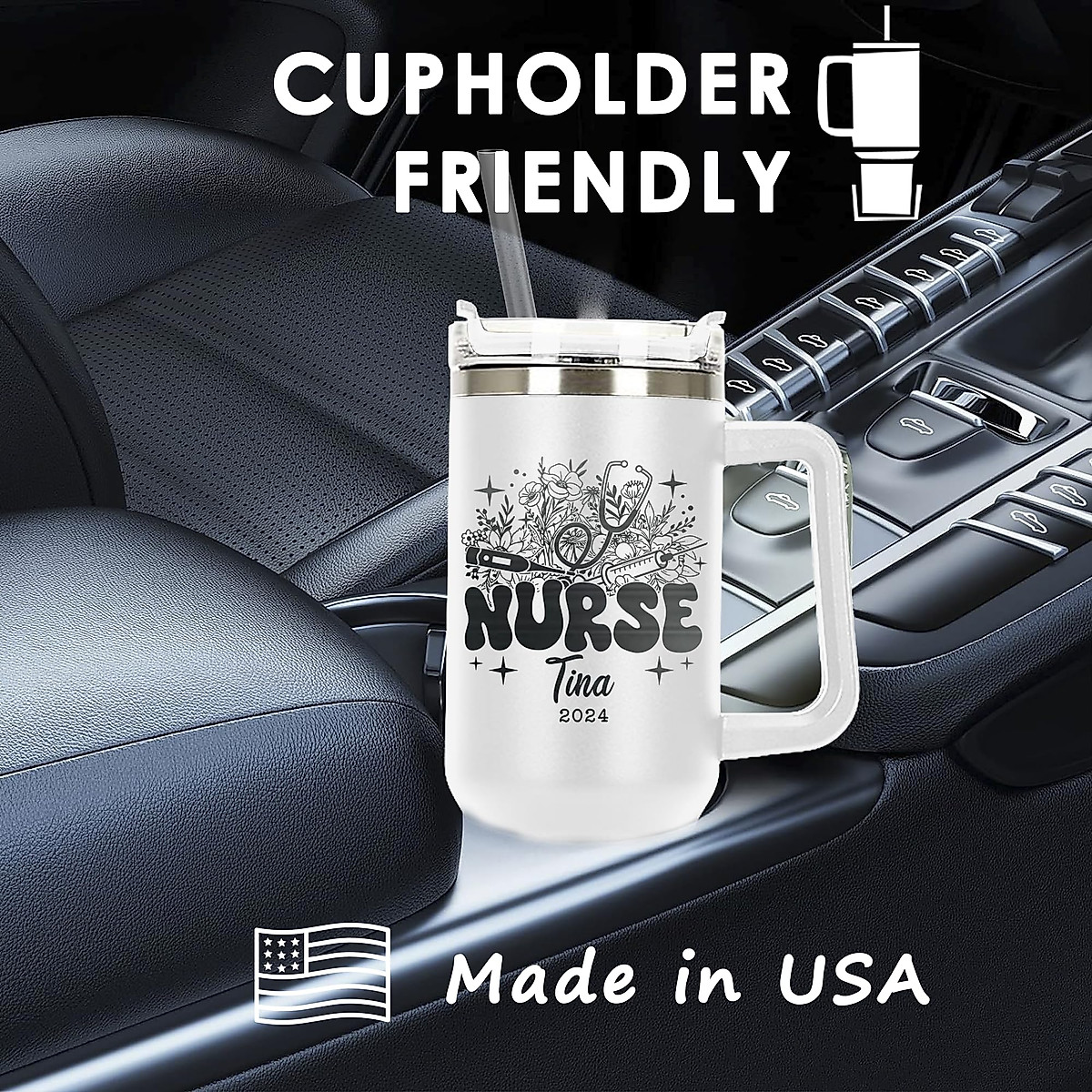 LifGif Nurse Personalized Laser Engraved 40 oz Large Tumbler with Handle, Nurse Gifts for Birthday, Appreciation Week, Nursing School Graduation for Nurses, Nursing Gifts, Nurse Practitioner Gifts