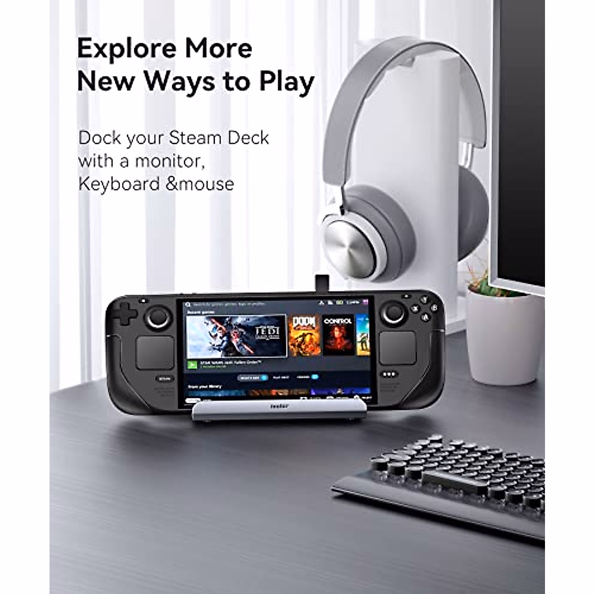 iVoler Upgraded 4K 60Hz 1000Mbps LAN Docking Station for Steam Deck/ROG Ally,Gigabit Ethernet,Aluminum Steam Deck Dock with HDMI2.0 4K@60Hz, 3 USB3.0 Fast Charging Dock for Stream Deck,ROG Alloy Dock