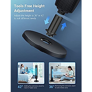KopBeau Tower Fan for Bedroom, 42 Inch Oscillating Cooling Fans with Remote, Quiet Bladeless Floor Powerful Fan, 3 Modes, Buit-in 7Hrs Timer and LED Display, Standing Fans for Home Office, Black