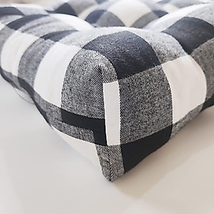 XSlive Buffalo Check Chair Pad with Ties,Soft Thicken Seat Cushion for Reading Office,Non Slip Square Chair Cushion for Dining Kitchen,Machine Washable (Black White,16"x16")