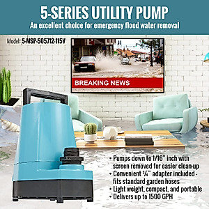 Little Giant 5-MSP 115-Volt, 1/6 HP, 1500 GPH, Aluminum Manual Utility Pump, 25-Ft. Cord, Blue 505712