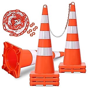 YITAHOME Traffic Cones 36 Inch (6 Pack), with 16.4FT Chain and Reflective Collars, PVC Orange Construction Cones, Safety Cones for Parking Lot, Home Road