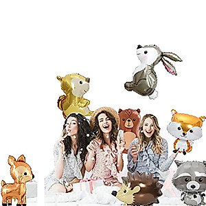 7PCS Woodland Animal Balloons Forest Animals Foil Mylar Balloon for Woodland Themed Baby Shower,Jumbo Bunny Fox Squirrel Hedgehog Raccoon Balloons Woodland Balloons for Birthday Party Decorations
