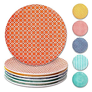 Delling Ceramic Dinner Plates Set, 10 Inch Colorful Dessert Plates/Salad Plates, Porcelain Serving Dishes, Scratch Resistant, Lead-Free - Microwave, Oven, and Dishwasher Safe - Set of 6