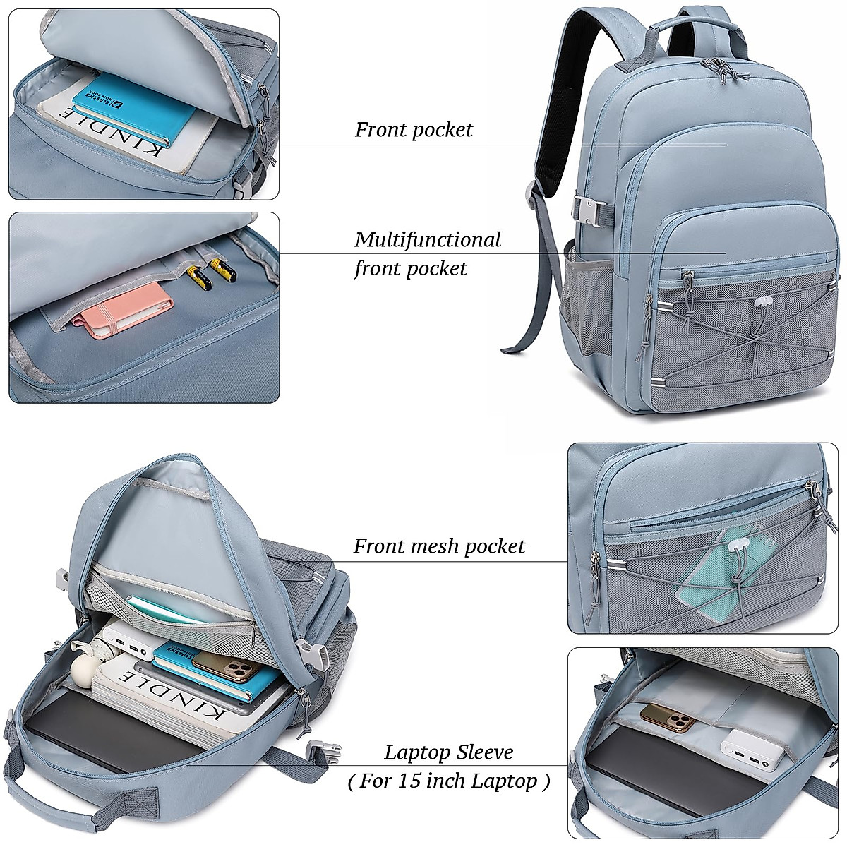 mygreen Girls Boy School Backpack Elementary Middle Bookbag Teenager Waterproof Lightweight 16 Inches Grey