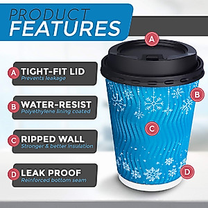 Nobleroyalcity-(NRC) Disposable Coffee Cups with Lids 12 oz - Extra Thick Insulated Disposable Coffee Cups - Recyclable To Go Cups for Hot/Cold Liquids with Leak-Proof Lids and Corrugated - 50 Sets