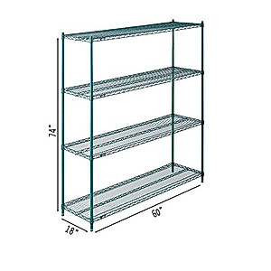 Nexel Poly-Green Adjustable Wire Shelving Unit, 4 Tier, Heavy Duty Commerical Storage Organizer Wire Rack, 18" x 60" x 74", Green