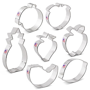 Fruit Basket Cookie Cutters 7-Pc. Set Made in the USA by Ann Clark, Lemon, Peach, Pineapple, Watermelon, Orange, Strawberry, Apple