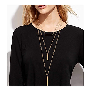CEALXHENY Layered Chain Necklaces for Women Girls Boho Vertical Bar Pendant Necklace Set Minimalist Y Necklaces for Beach Parties Summer Jewelry Set