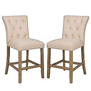 Ball & Cast Counter Height Stool Barstool 24 Inch Seat Height Beige Set of 2