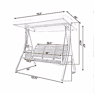 Patio Tree 3-Seater Outdoor Porch Swing Patio Hammock Swing Glider Bench with Adjustable Canopy (Brown)