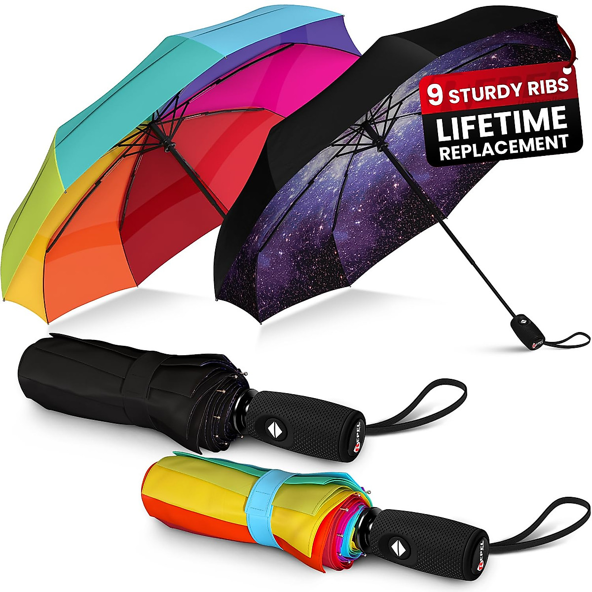 Repel Original Portable Travel Umbrella - Windproof, Compact for Rain & Wind - Perfect On-the-Go, Car & Backpack Umbrella