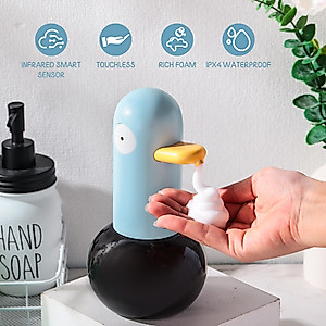 Uiifan 2 Pcs Automatic Soap Dispenser Cute Duck Foaming Hand Soap Dispenser Rechargeable Automatic Soap Dispenser for Bathroom Kitchen Restaurant Office Countertop Blue, 13.5 oz