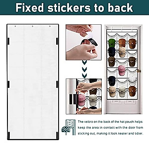DonYeco 2 Pack Hat Racks for Baseball Caps, 42 Pockets Over Door Cap Organize, Bottom Pocket Space Upgraded with Fixing Stickers, White