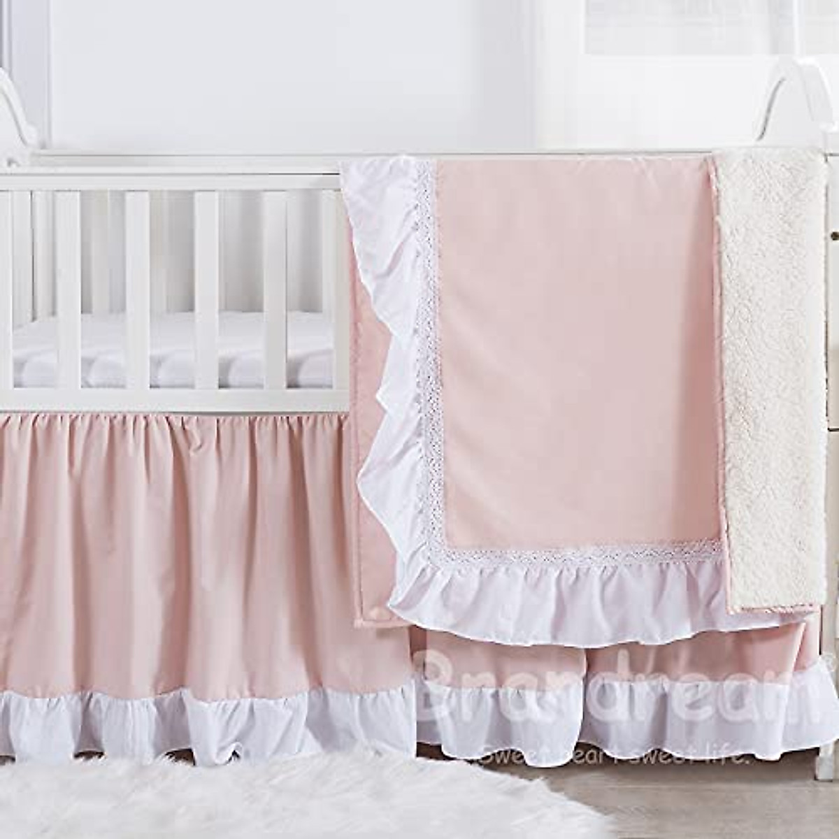 Brandream Girls Nursery Bedding Pink Baby Bedding Princess Ruffle Crib Blanket Set 3 Piece
