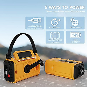 Hand Crank Radio Solar with LED Flashlight for Emergency, Portable NOAA Weather Radio with Rechargeable Battery for Outdoor Hurricanes, Battery Operated Radio with AM/FM/SW, SOS Alarm, Phone Charger