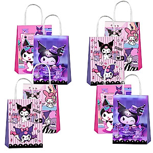 Tuklye 12pcs Kuromi Party Favor Gift Bags with Handles for Kids Birthday Party Supplies Decorations